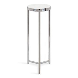 Kate and Laurel Aguilar Glam Drink Table, 8" x 8" x 23", Silver and White, Transitional Tea Table and Plant Stand with Marble Tabletop