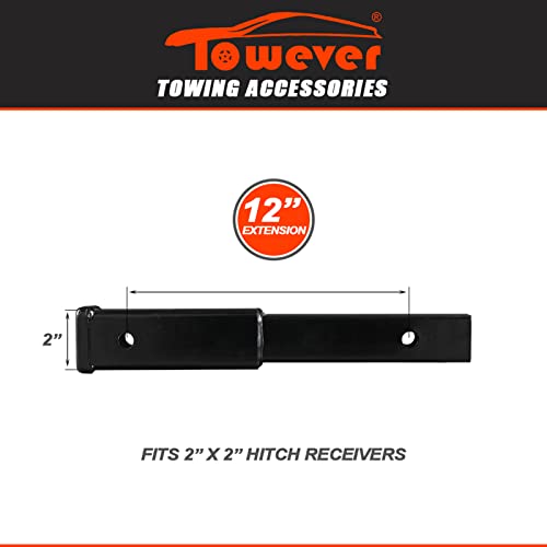 Towever 84433P Trailer Hitch Extender 12 Inch Extension Receiver Tube with Pin and Clip, 12 inches Length, 3,500 lbs. GTW