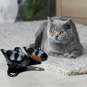 Pantula Anti Vomiting Cat Bowls, Elevated Plastic Cat Food Bowl, Tilted 15° Raised Cat Dishes with Non-Slip Rubber Base Stand for Cats (Black)