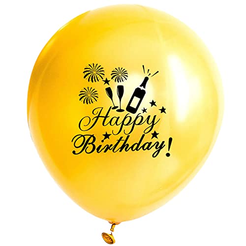 Happy Birthday Balloons Black Gold Party Decorations Latex Gold Confetti Balloon Printed Happy Birthday for Women Men Girl Boy Theme Birthday Party Decoration 15 Pack 12 Inch