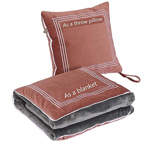 Super Soft Travel Blanket Throw Pillow 2 in 1-15.7 x 15.7 Inches Throw Pillow 59 x 47 Inches Airplane Blanket 2lb Warm Quilt for Rest