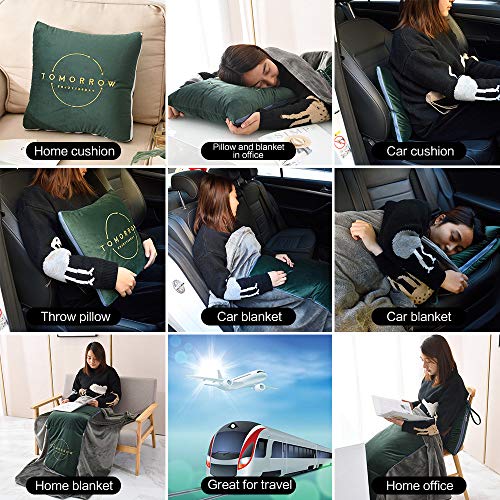 Super Soft Travel Blanket Throw Pillow 2 in 1-15.7 x 15.7 Inches Throw Pillow 59 x 47 Inches Airplane Blanket 2lb Warm Quilt for Rest