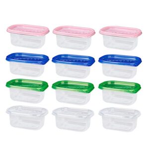 toyvian 12pcs food storage containers with lids rectangular plastic lunch boxes disposable food container kitchen sealed box for fruit cake 280ml (green,blue,transparent,pinkï¼‰