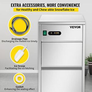 VEVOR 110V Commercial Snowflake Ice Maker 44LBS/24H, ETL Approved Food Grade Stainless Steel Flake Ice Machine Freestanding Flake Ice Maker for Seafood Restaurant, Scoop Included