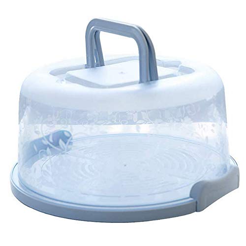 FEOOWV Plastic Small Cake Carrier Holder Round Container with Handle Suitable for 6~8 inch Diameter and 4 inch Height Small Cake (Blue)