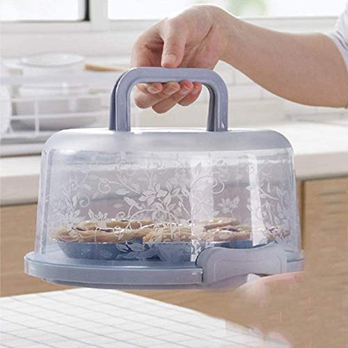 FEOOWV Plastic Small Cake Carrier Holder Round Container with Handle Suitable for 6~8 inch Diameter and 4 inch Height Small Cake (Blue)