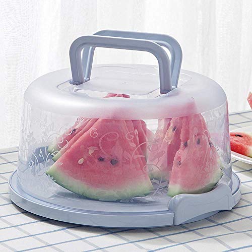 FEOOWV Plastic Small Cake Carrier Holder Round Container with Handle Suitable for 6~8 inch Diameter and 4 inch Height Small Cake (Blue)