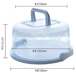 FEOOWV Plastic Small Cake Carrier Holder Round Container with Handle Suitable for 6~8 inch Diameter and 4 inch Height Small Cake (Blue)