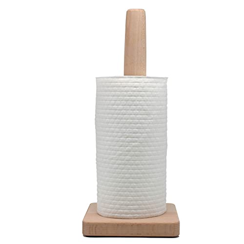 Wooden Paper Towel Holder Countertop Vertical Tissue Holder Rack Bamboo Kitchen Paper Towel Stand