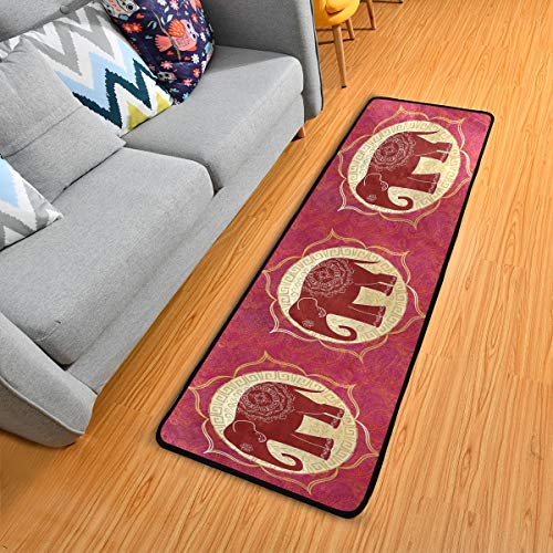 Indian Elephant with Mandalas Kitchen Rugs Non-Slip Soft Doormats Bath Carpet Floor Runner Area Rugs for Home Dining Living Room Bedroom 72" X 24"