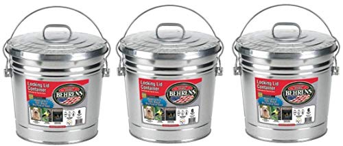 Behrens 6 Gallon Rust-Proof Steel Locking Lid Trash Can(6 gal) Made in USA (Тhrее Pаck)