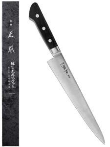 masamoto at sujihiki slicing knife 10.5" (270mm) made in japan, japanese slicer knife for brisket, meat, sashimi, sushi, sharp japanese stainless steel blade, full tang pakkawood handle, black