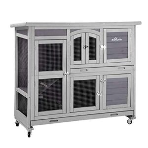 aivituvin 47" two story rabbit hutch bunny cage with wheels, indoor outdoor guinea pig cage with 2 deep no leak tray