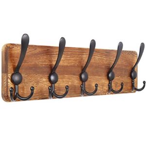 webi coat rack wall mount,coat hooks wall mounted,16’’ hole to hole,wood coat hanger wall,hook rack rail,5 triple hooks for hanging coats,jacket,clothes