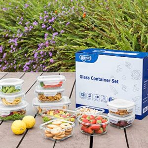 Bayco 24 Piece Glass Food Storage Containers with Lids, Glass Meal Prep Containers, Airtight Glass Lunch Bento Boxes, BPA Free & Leak Proof (12 lids & 12 Containers) - White