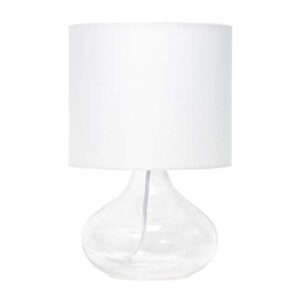 simple designs lt2063-clw small glass raindrop bedside table lamp with white fabric shade, clear