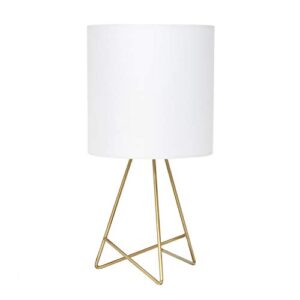 simple designs lt2066-gdw 13.5" down to the wire metal table lamp with fabric shade, gold with white shade