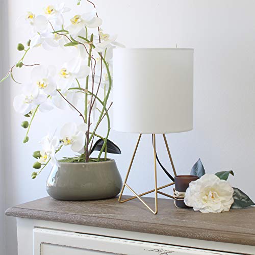 Simple Designs LT2066-GDW 13.5" Down to the Wire Metal Table Lamp with Fabric Shade, Gold with White Shade