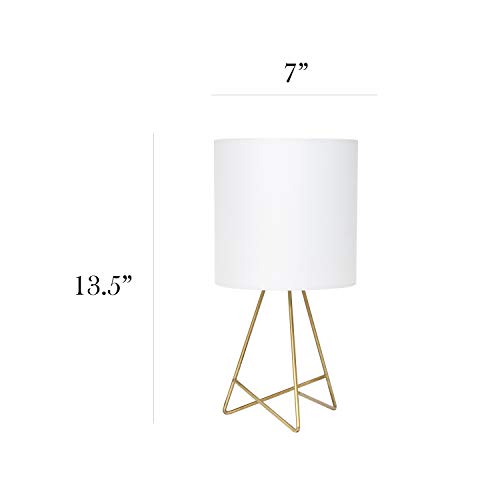 Simple Designs LT2066-GDW 13.5" Down to the Wire Metal Table Lamp with Fabric Shade, Gold with White Shade