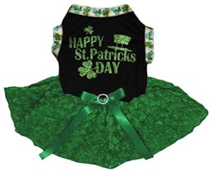 petitebella happy st patrick's day high hat puppy dog dress (black/green floral, medium)