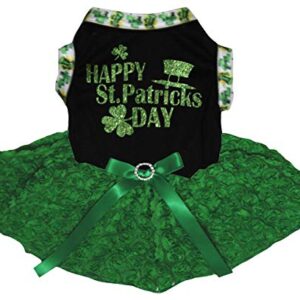 Petitebella Happy St Patrick's Day High Hat Puppy Dog Dress (Black/Green Floral, Medium)