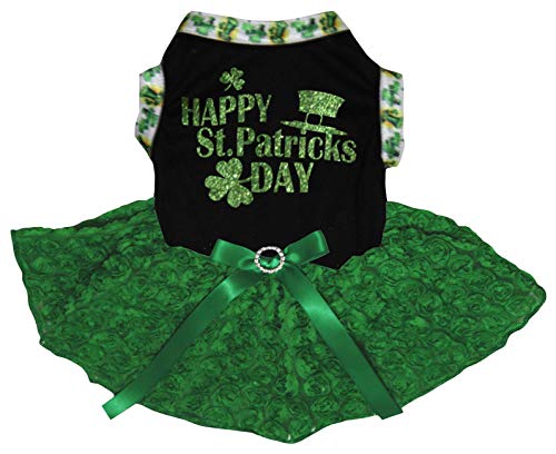 Petitebella Happy St Patrick's Day High Hat Puppy Dog Dress (Black/Green Floral, Medium)