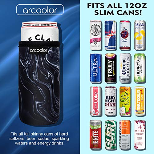 Arcoolor Neoprene Slim Beer Can Cooler for White Claw Turly Sleeves Beer Cooler Bags for 12oz Skinny Energy Drink & Beer