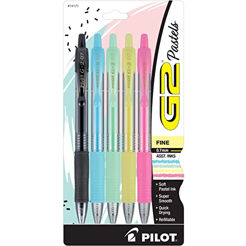 Pilot G2 Pastel Gel Pen, Retractable, Fine 0.7 Mm, Assorted Pastel Ink and Barrel Colors, 5/Pack