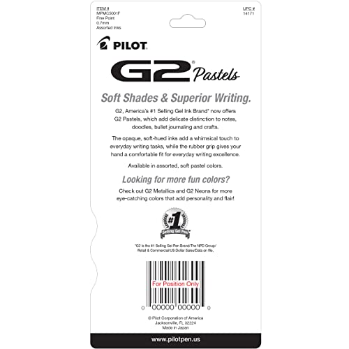 Pilot G2 Pastel Gel Pen, Retractable, Fine 0.7 Mm, Assorted Pastel Ink and Barrel Colors, 5/Pack