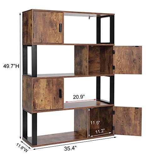 usikey 5 Tier Bookcase, Rustic Open Bookshelf with 4 Storage Cabinet, Shelving Display Book Shelf for Living Room, Home Office, Rustic Brown