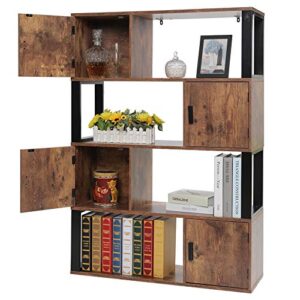 usikey 5 Tier Bookcase, Rustic Open Bookshelf with 4 Storage Cabinet, Shelving Display Book Shelf for Living Room, Home Office, Rustic Brown