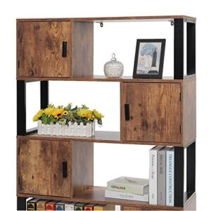 usikey 5 Tier Bookcase, Rustic Open Bookshelf with 4 Storage Cabinet, Shelving Display Book Shelf for Living Room, Home Office, Rustic Brown