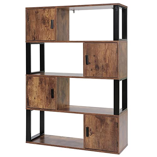 usikey 5 Tier Bookcase, Rustic Open Bookshelf with 4 Storage Cabinet, Shelving Display Book Shelf for Living Room, Home Office, Rustic Brown