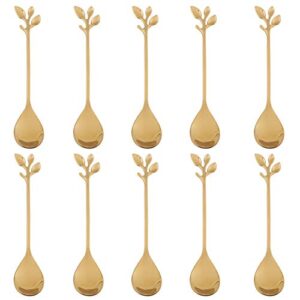 stainless steel gold leaf coffee spoon-ansaw 10 pcs creative tableware dessert spoons, stirring, mixing, sugar, stir, ice cream, cake, teaspoon set (gold-10spoon)