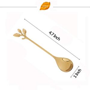 Stainless Steel Gold Leaf Coffee Spoon-AnSaw 10 Pcs Creative Tableware Dessert Spoons, Stirring, Mixing, Sugar, Stir, Ice Cream, Cake, Teaspoon Set (Gold-10Spoon)