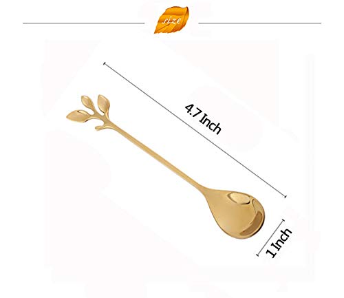 Stainless Steel Gold Leaf Coffee Spoon-AnSaw 10 Pcs Creative Tableware Dessert Spoons, Stirring, Mixing, Sugar, Stir, Ice Cream, Cake, Teaspoon Set (Gold-10Spoon)