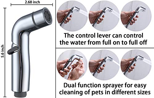 G-Promise Dog Shower Sprayer Attachment for Fast and Clean Pet Showering | Multifunctional Sprayer, Metal Diverter, 100 Inch Extra Long Hose, No Drill Hook | Dog Washing-Bathingroom (Chrome)