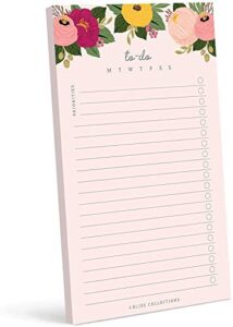 bliss collections to do list notepad, pink floral, magnetic weekly and daily planner for organizing and tracking grocery lists, appointments, reminders, priorities and notes, 4.5"x7.5" (50 sheets)