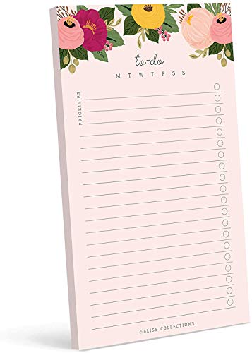 Bliss Collections To Do List Notepad, Pink Floral, Magnetic Weekly and Daily Planner for Organizing and Tracking Grocery Lists, Appointments, Reminders, Priorities and Notes, 4.5"x7.5" (50 Sheets)