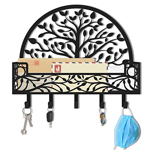 MAXFOUNDRY Mail & Key Holder for Wall - Christmas Gift, Wall Mounted Decorative Mail & Key Rack Organizer - for Keys, Mail, Wallet, Dog Leash Storage & More - Durable Hanger Hooks - Rust Proof- Black