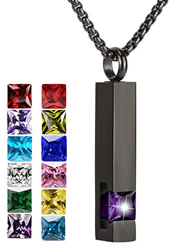 YOUFENG Urn Necklaces for Ashes Birthstone Cube Urns for Human Ashes Memorial Cremation Urn Locket Keepsake Ashes Jewelry (February)