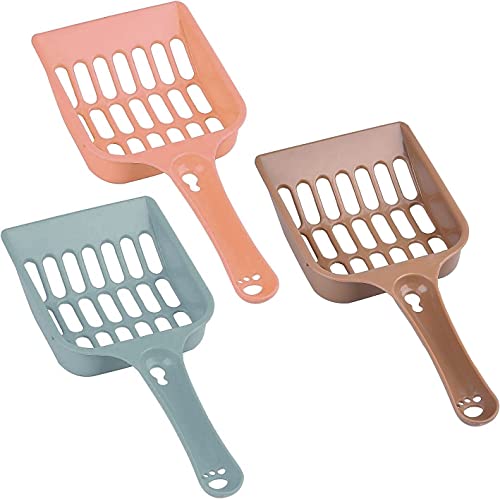 3PCS Plastic Cat Litter Scoop, Kitty Litter Boxes Scooper Pet Sift Shovel, Litter Cleaning Tool, 8.03.72.4 Inches (Pink, Blue, Coffee)