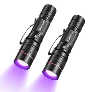 eletorot 2 pack uv flashlights black light, 395nm mini handheld blacklight flashlight small led uv lights for resin, portable ultraviolet lights for invisible ink pens, dog cat pet urine stain