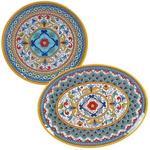 certified international portofino 2 piece melamine platter set, multi colored, large