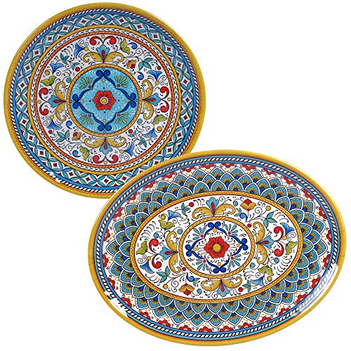 Certified International Portofino 2 Piece Melamine Platter Set, Multi Colored, Large