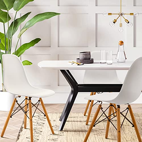 VICTONE Pre Assembled Mid Century Modern Style Dining Chair DSW Shell Plastic Chair Kitchen, Dining, Living Room Side Chairs, Set of 4 (White)