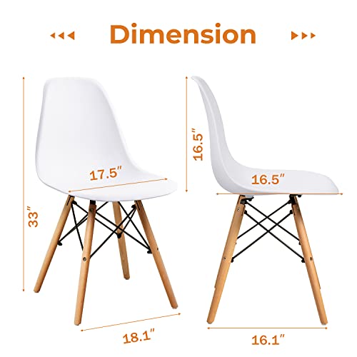 VICTONE Pre Assembled Mid Century Modern Style Dining Chair DSW Shell Plastic Chair Kitchen, Dining, Living Room Side Chairs, Set of 4 (White)