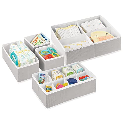 mDesign Soft Fabric Dresser Drawer/Closet Divided Storage Organizer Bins for Nursery - Holds Blankets, Bibs, Socks, Lotion, Clothes, Shoes, Toys, Jane Collection - Set of 5 - Stone Gray/White