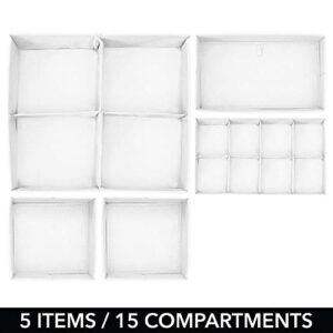 mDesign Soft Fabric Dresser Drawer/Closet Divided Storage Organizer Bins for Nursery - Holds Blankets, Bibs, Socks, Lotion, Clothes, Shoes, Toys, Jane Collection - Set of 5 - Stone Gray/White