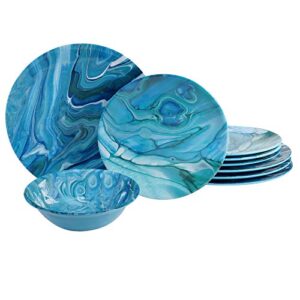 certified international fluidity 12 piece melamine dinnerware set, service for 4, multi colored